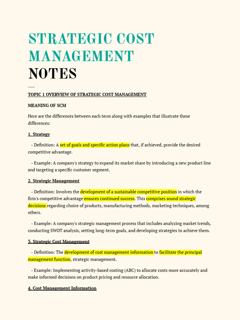 Strategic Cost Management Notes | PDF | Cost Accounting | Supply Chain ...