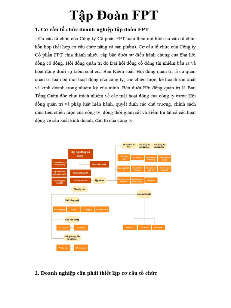 Cơ Cấu Tổ Chức Doanh Nghiệp Tập Đoàn FPT | PDF