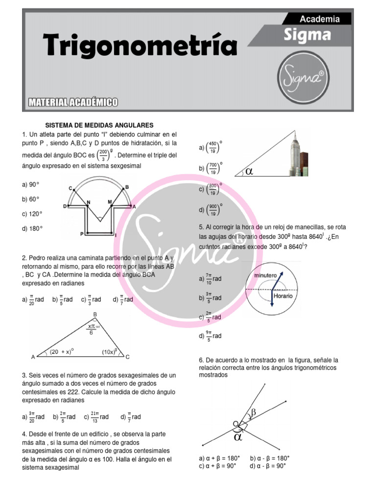 Trigonometría - Sistema de Medidas Angulares | PDF | Ángulo | Medida ...