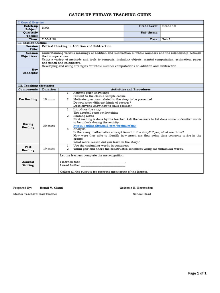 Teaching Guide Catchup Friday | PDF | Learning | Metacognition