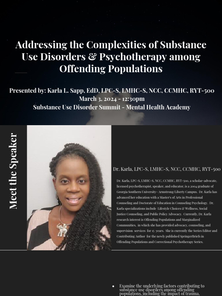 Addressing the Complexities of Substance Use Disorders & Psychotherapy ...