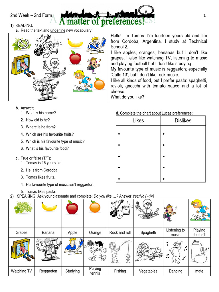 2nd Year - 2nd Week - Personal preferences | PDF | Foods