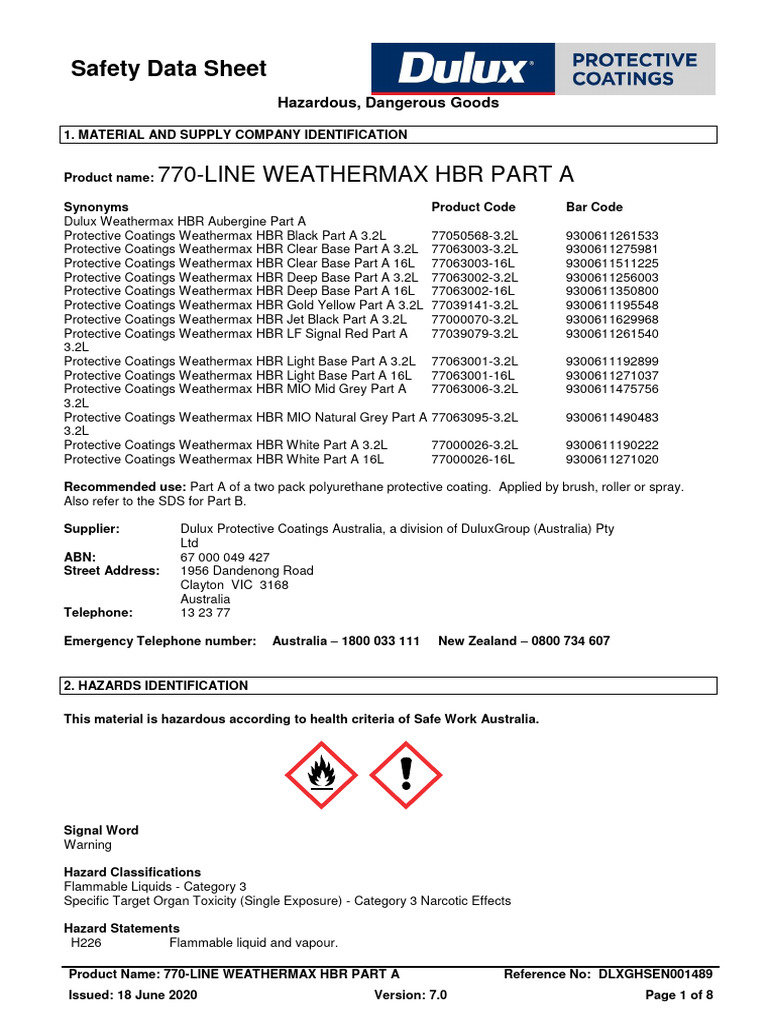 Weathermax HBR Part A Safety Sheet | PDF | Dangerous Goods | Toxicity