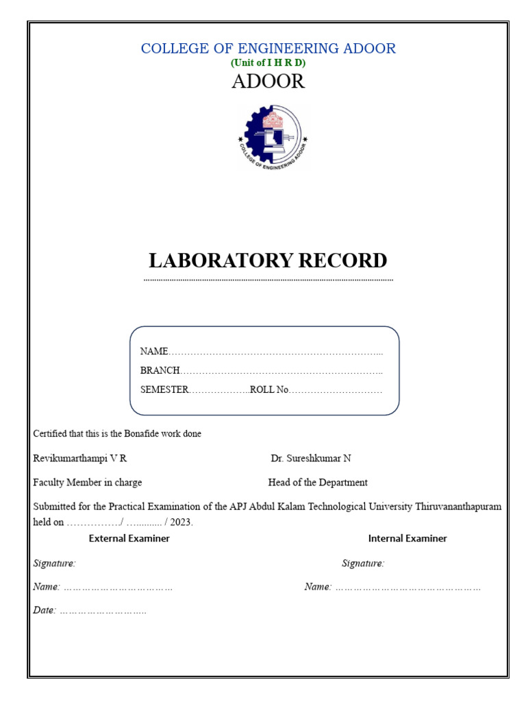 Lab Record Certificate Page | PDF