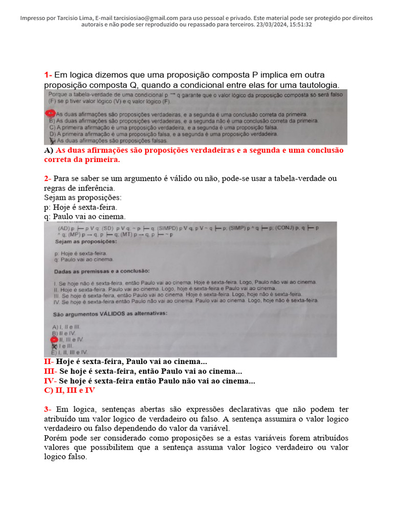 Conceitos e Regras de Lógica Matemática | PDF | Argumento | Lógica