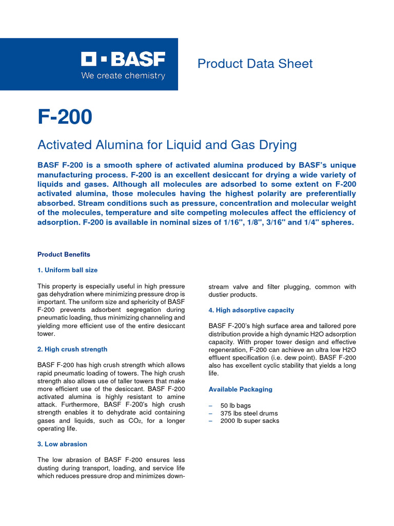 BASF F-200 Datasheet | PDF | Adsorption | Liquids