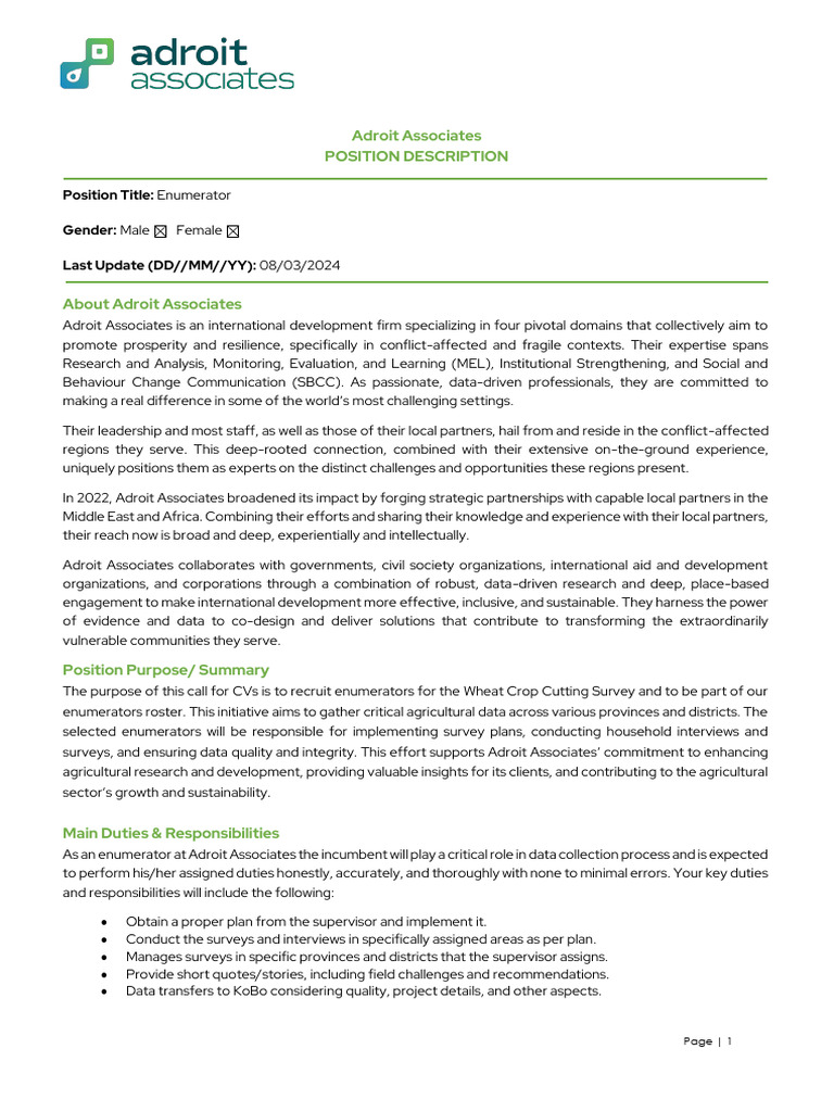 Enumerator JD | PDF | Data Quality | Data