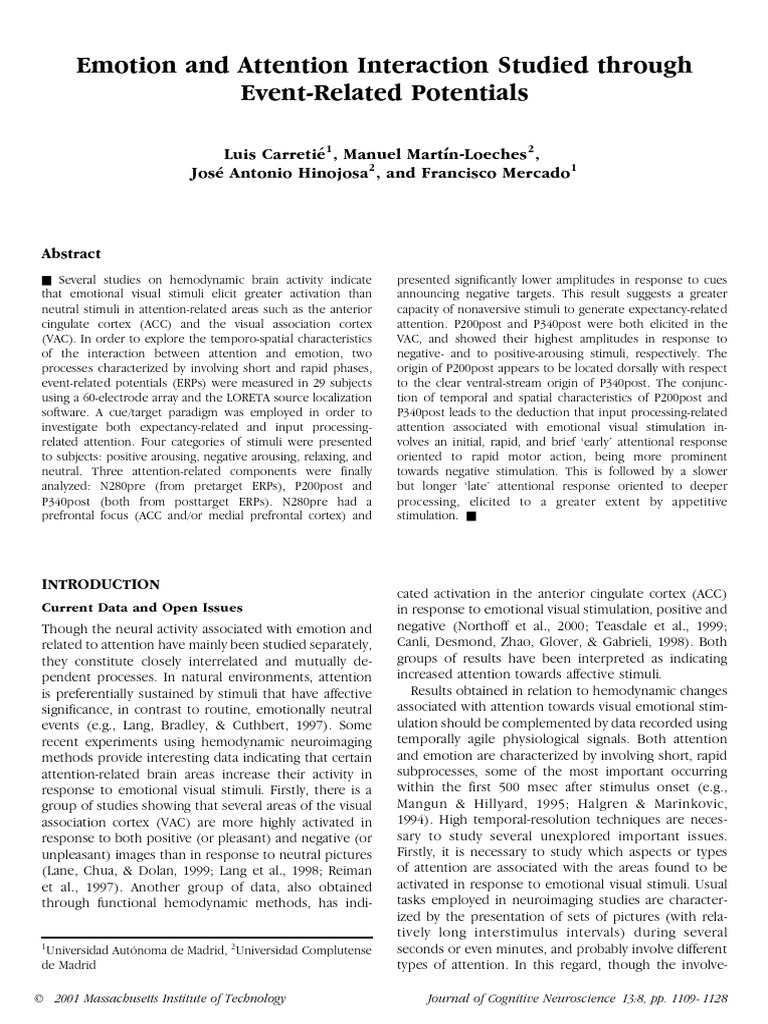 Emotion-Attention Interaction via ERPs | PDF | Attention | Event ...