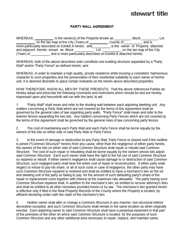 Party Wall Agreement | PDF | Covenant (Law) | Property