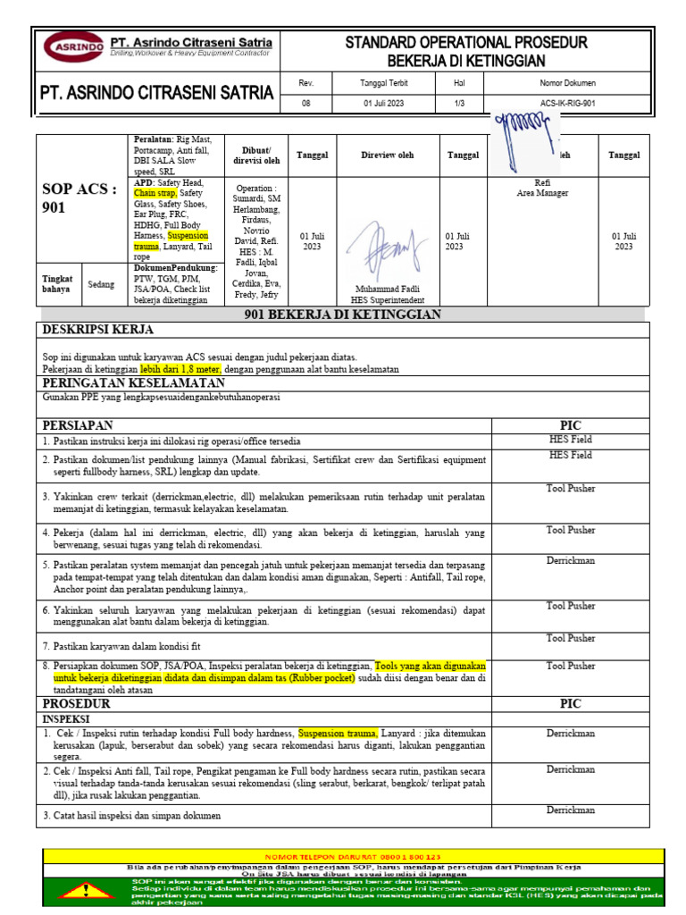 SOP Keselamatan Bekerja di Ketinggian | PDF