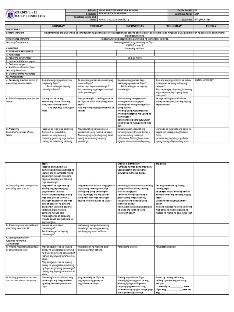 DLL - Esp 3 - Q4 - W1 | PDF