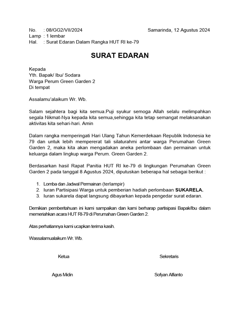 SURAT EDARAN Arum | PDF