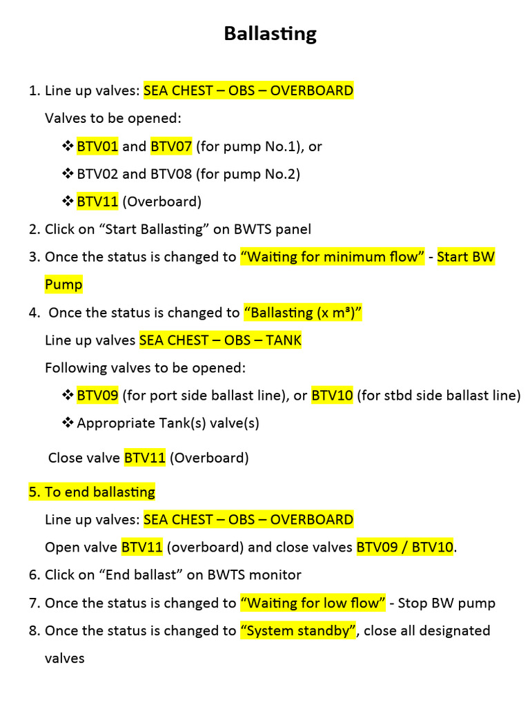 BWTS - Operational Instructions | PDF | Pump | Manufactured Goods