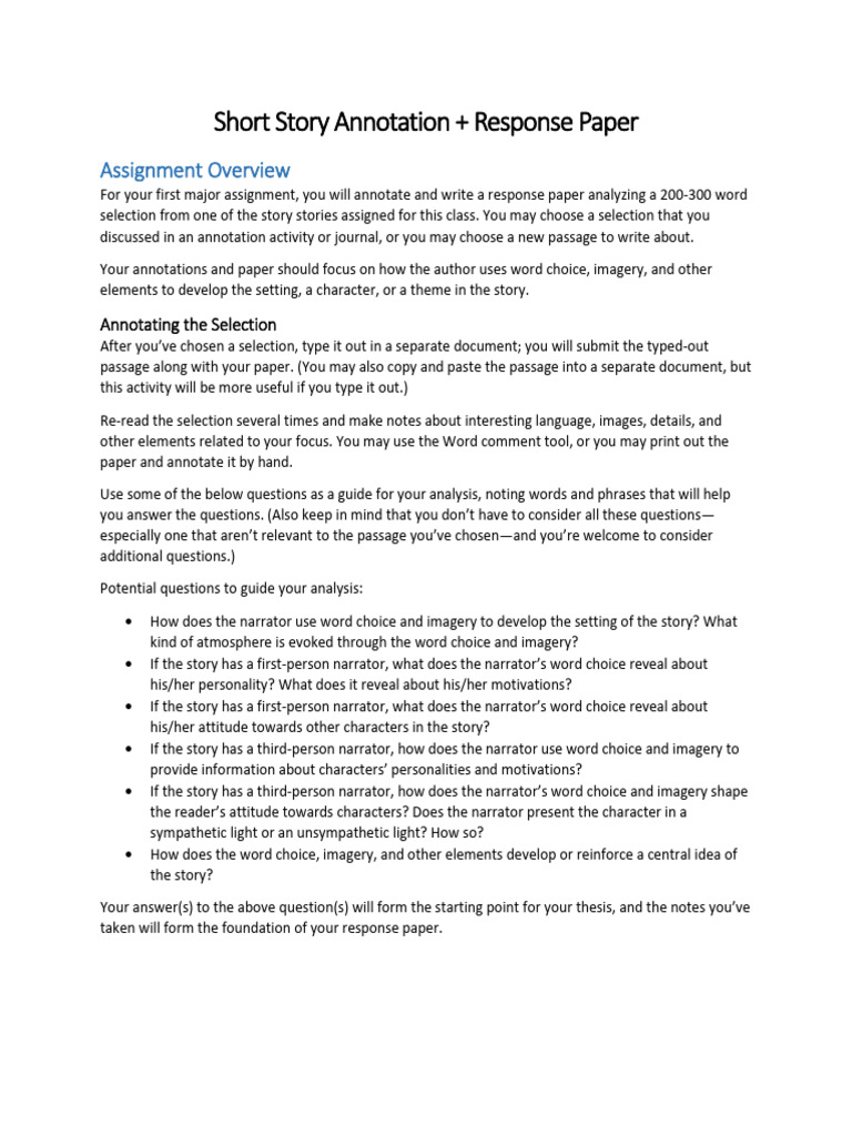 Short Story Analysis Assignment | PDF | Narration | Citation