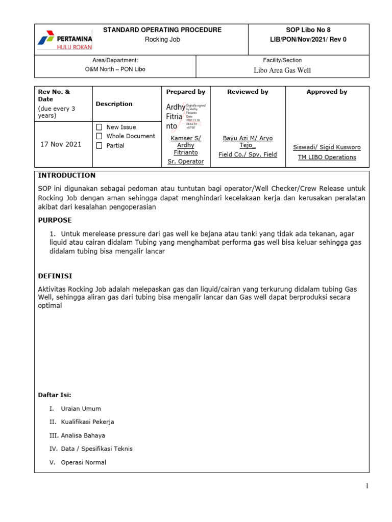 SOP Rocking Job | PDF | Teknologi & Rekayasa
