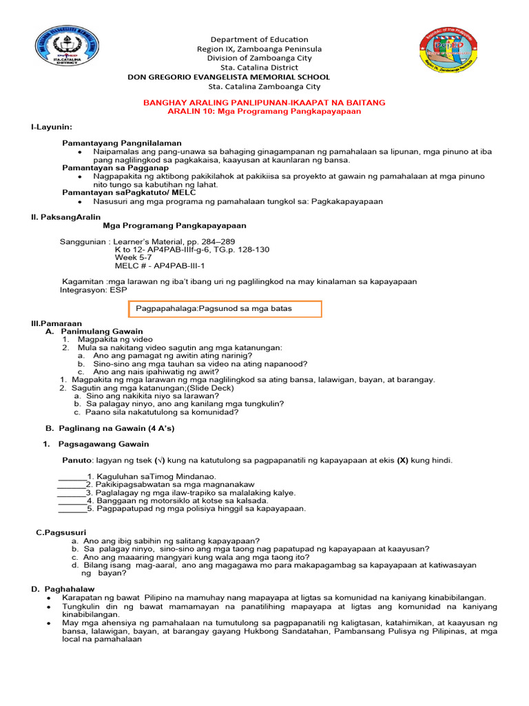 LP - AP - Aralin 10 | PDF