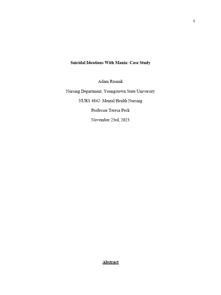 case study | PDF | Mania | Mood Disorders