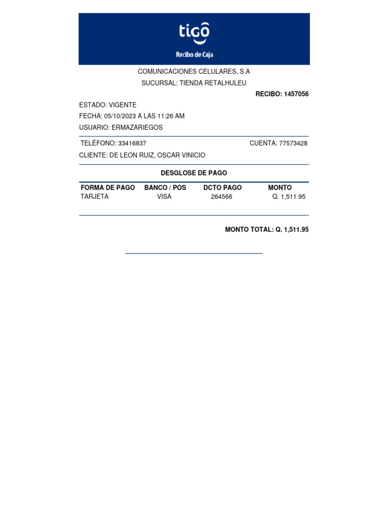 Recibo de Pago Celular Retalhuleu | PDF | Derecho