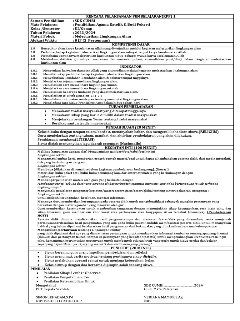 RPP SDK Cumbi: Melestarikan Alam | PDF | Karier & Perkembangan