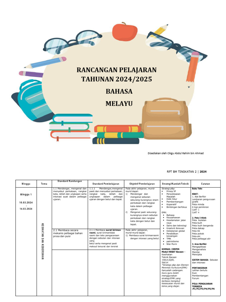 RPT 2024 BM - Tingkatan 2 KSSM | PDF
