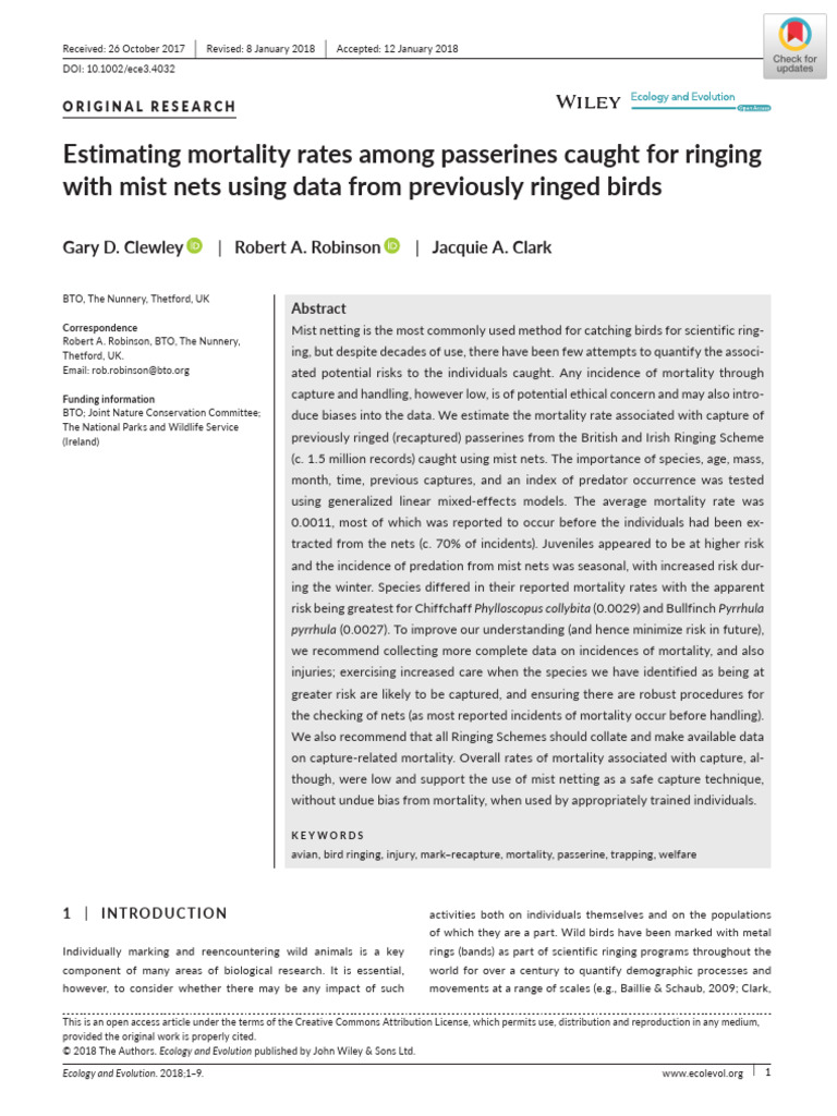Estimating Mortality Rates Among Passerines Caught Pdf Akaike
