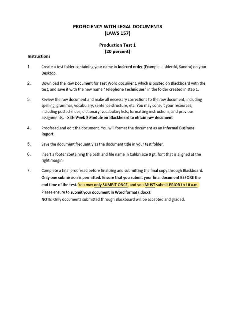 Instruction Sheet - Production Test 1 | PDF