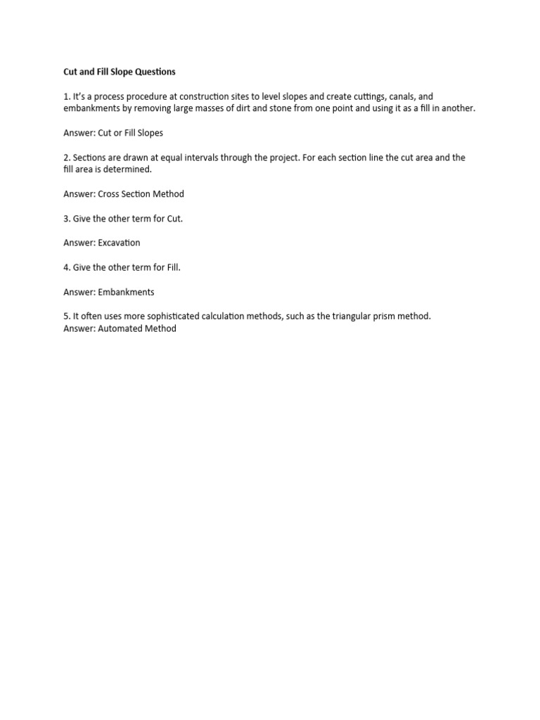 Cut and Fill Slope Questions | PDF