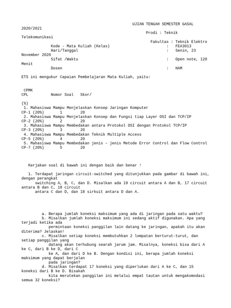 Soal UTS Jaringan Komputer | PDF