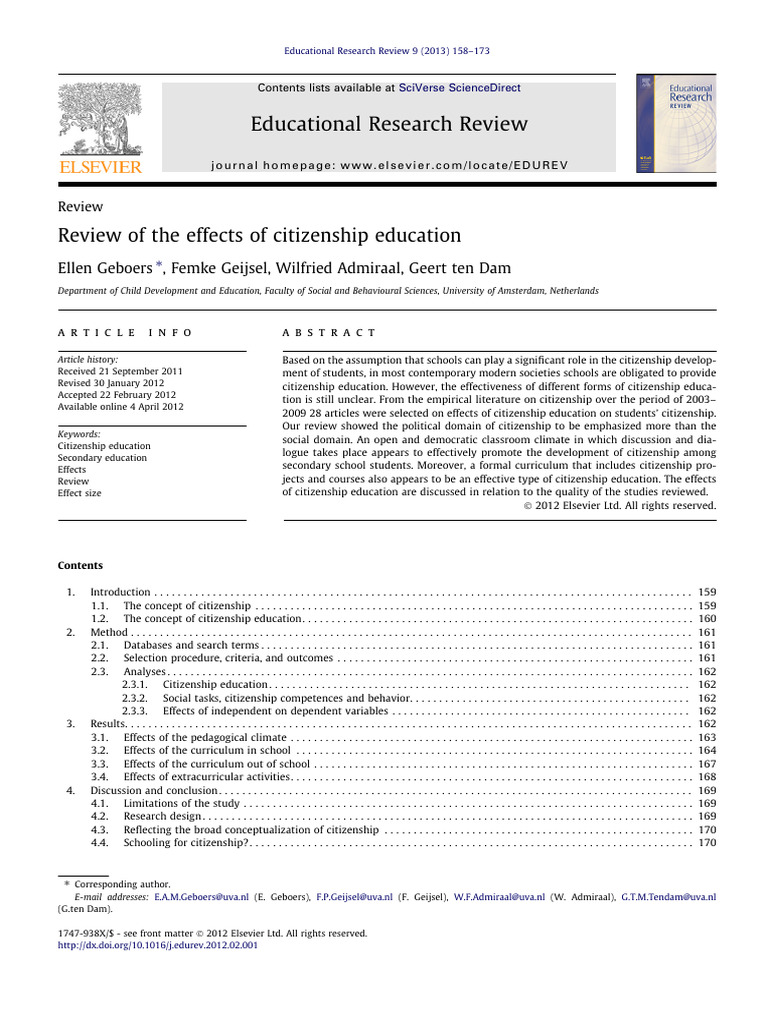 Effects of Citizenship Education Review | PDF | Citizenship | Attitude ...