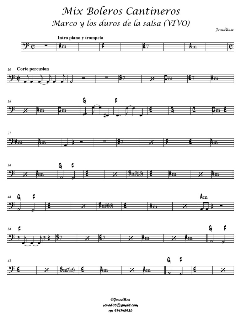 Marco y Los Duros de La Salsa - Mix Boleros Cantineros - Solo Bass - S | PDF