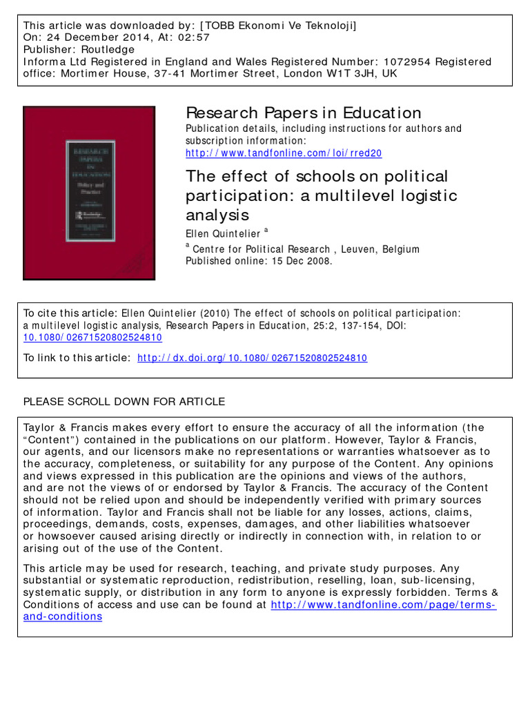 The Effect of Schools On Political Participation - A Multilevel ...