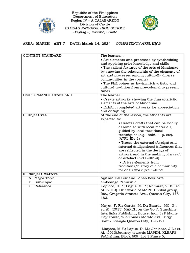 Art & Culture of Mindanao for Students | PDF | Education Theory | Learning