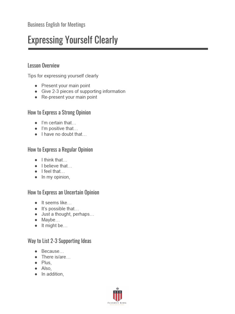 Handout Expressing Yourself Clearly in A Meeting | PDF | Career ...