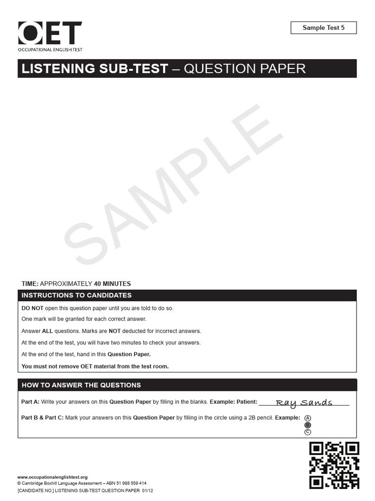 Listening Sample Test 5 Question Paper Pdf Nursing Patient