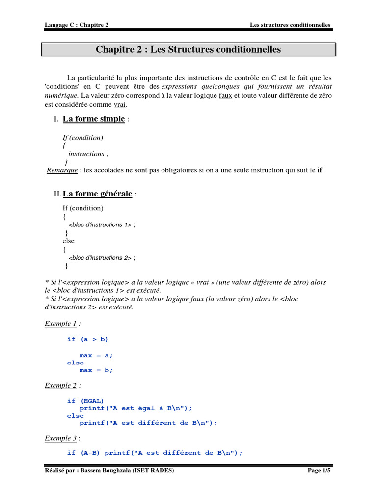 Langage C (Chapitre2) - Les Structures Conditionnelles | PDF ...