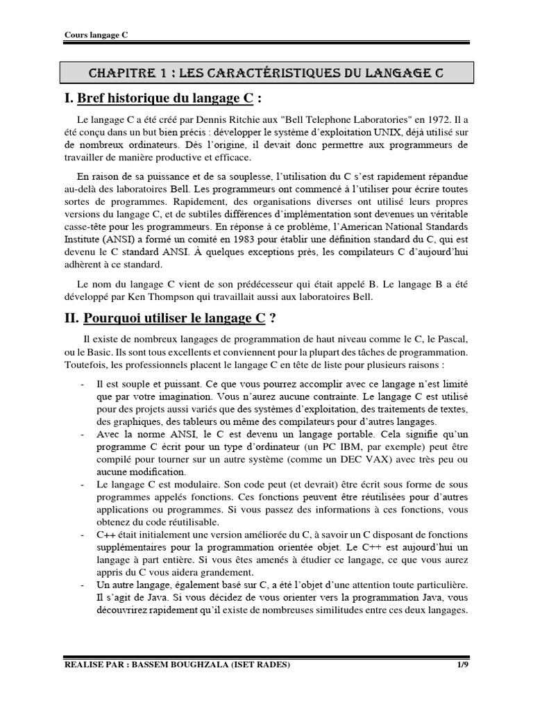 Introduction au langage C et ses caractéristiques | PDF | C (Langage de ...