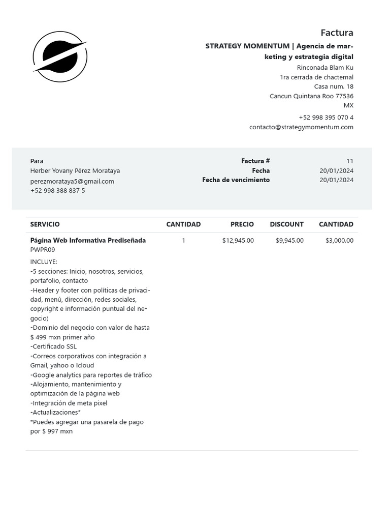 Formato de Factura de Servicios | PDF | Sitios web | Bancario