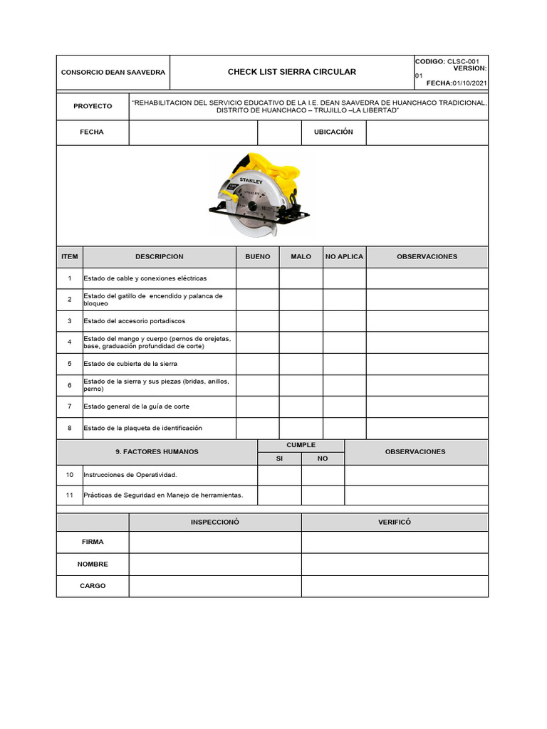 Check List de Sierra Circular | Descargar gratis PDF | Bienes ...