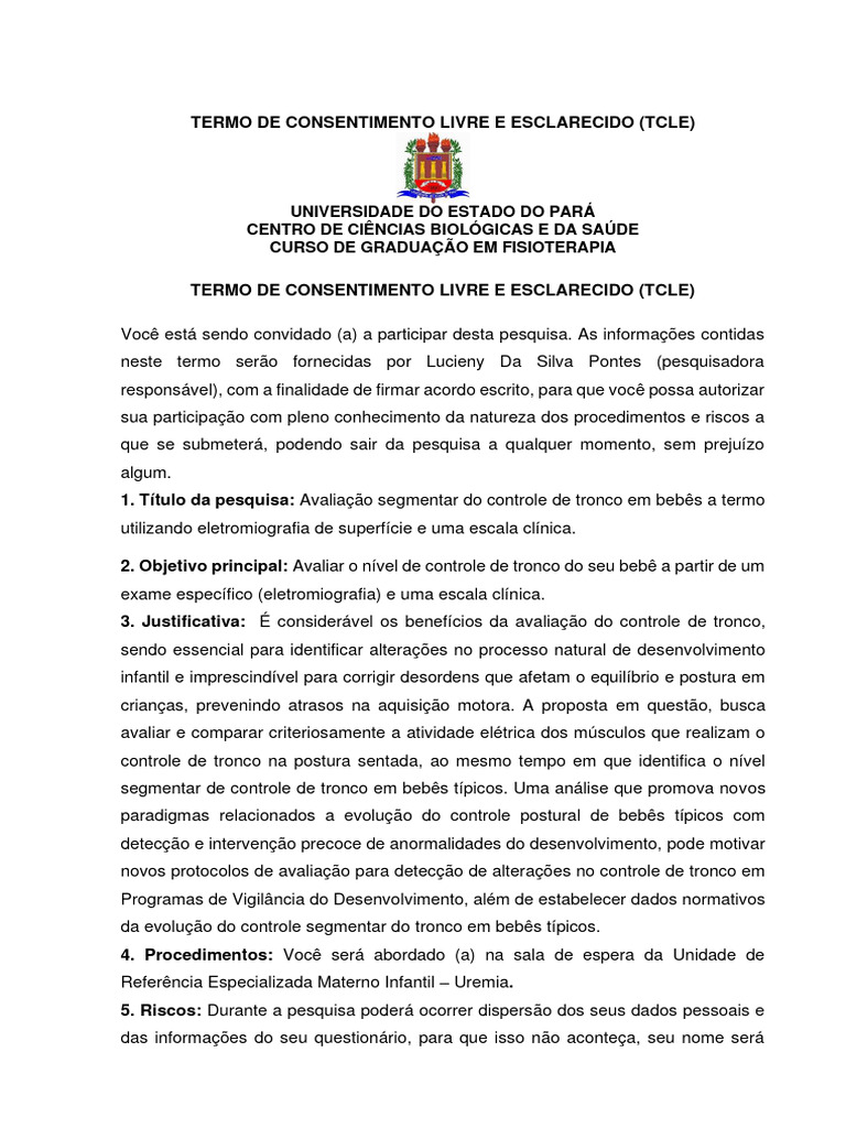 MODELO DE TCLE | PDF | Eletromiografia