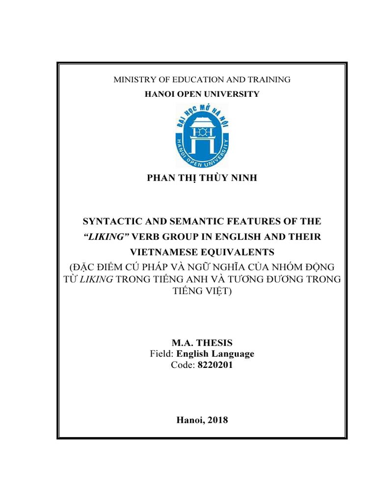 (LIKING) Syntactic and Semantic Features of The Liking Verb Group in English and Their ...