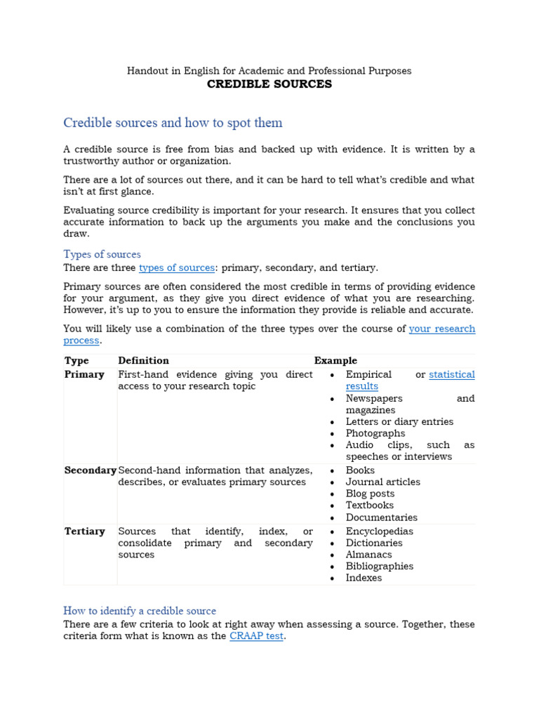 Handout in English For Academic and Professional Purposes | PDF ...