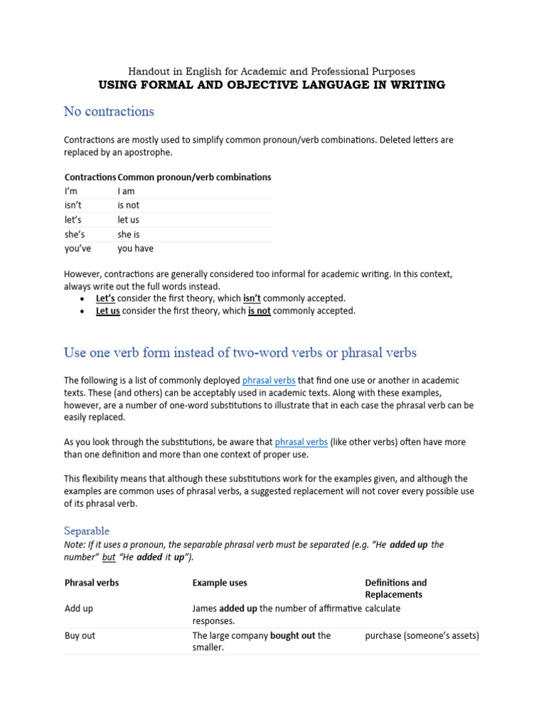 Handout in English For Academic and Professional Purposes | PDF ...