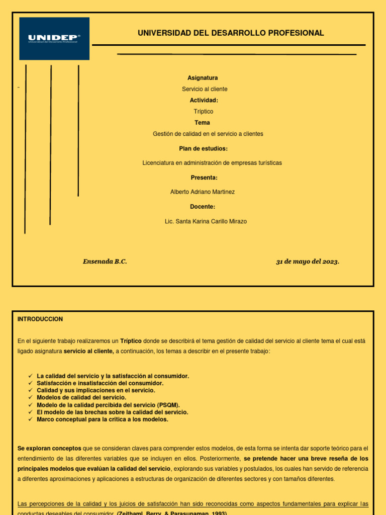 Triptico Gestion de La Calidad Al Servicio Al Cliente. | PDF | Calidad (comercial) | Cliente