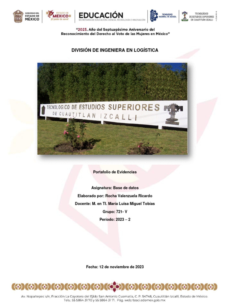 01.-Portafolio de Evidencia Base de Datos | PDF | SQL | Base de datos relacional
