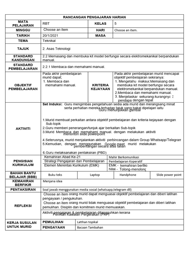 RPH RBT Tahun 5 | PDF