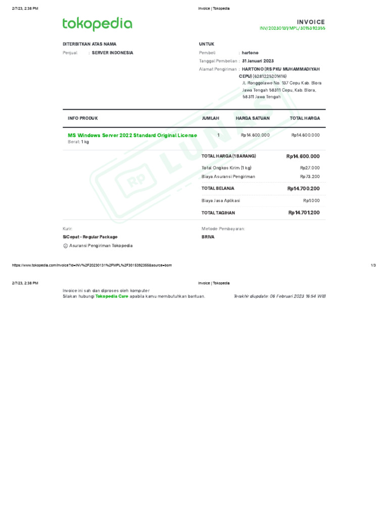 Invoice - Tokopedia | PDF