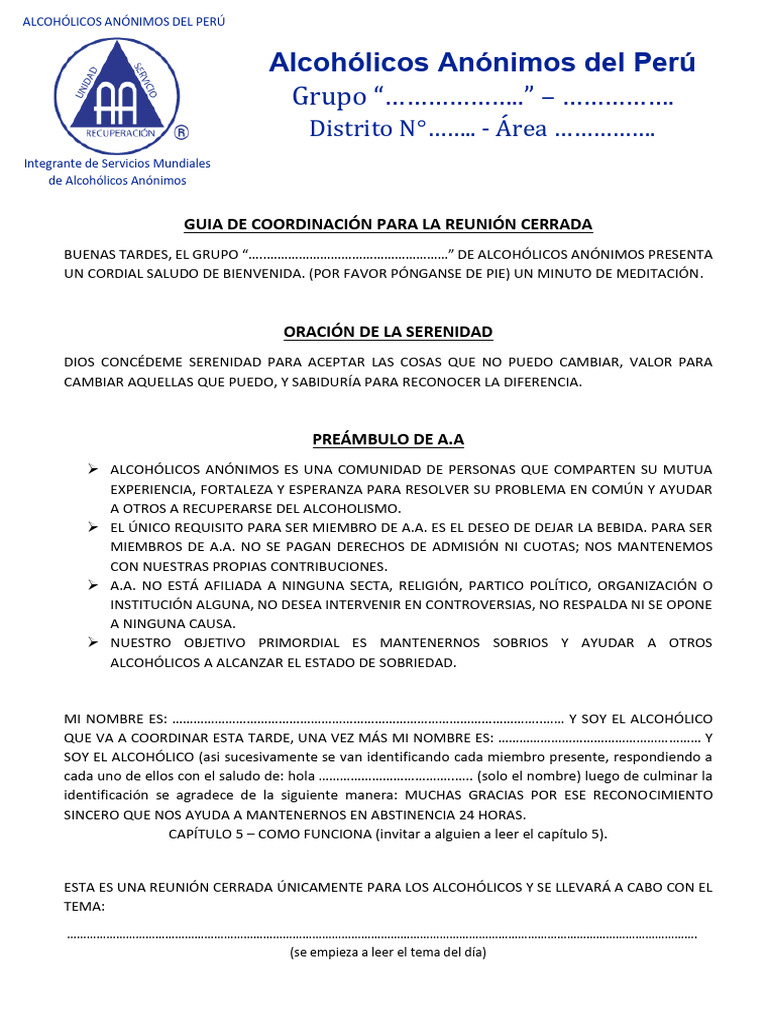 Guía para Coordinar Juntas de AA | PDF | alcoholicos anonimos