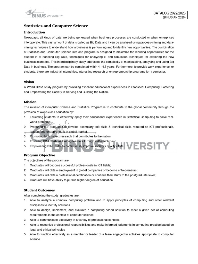 SOCS Statistics and Computer Science 2023 | PDF | Data Science | Data