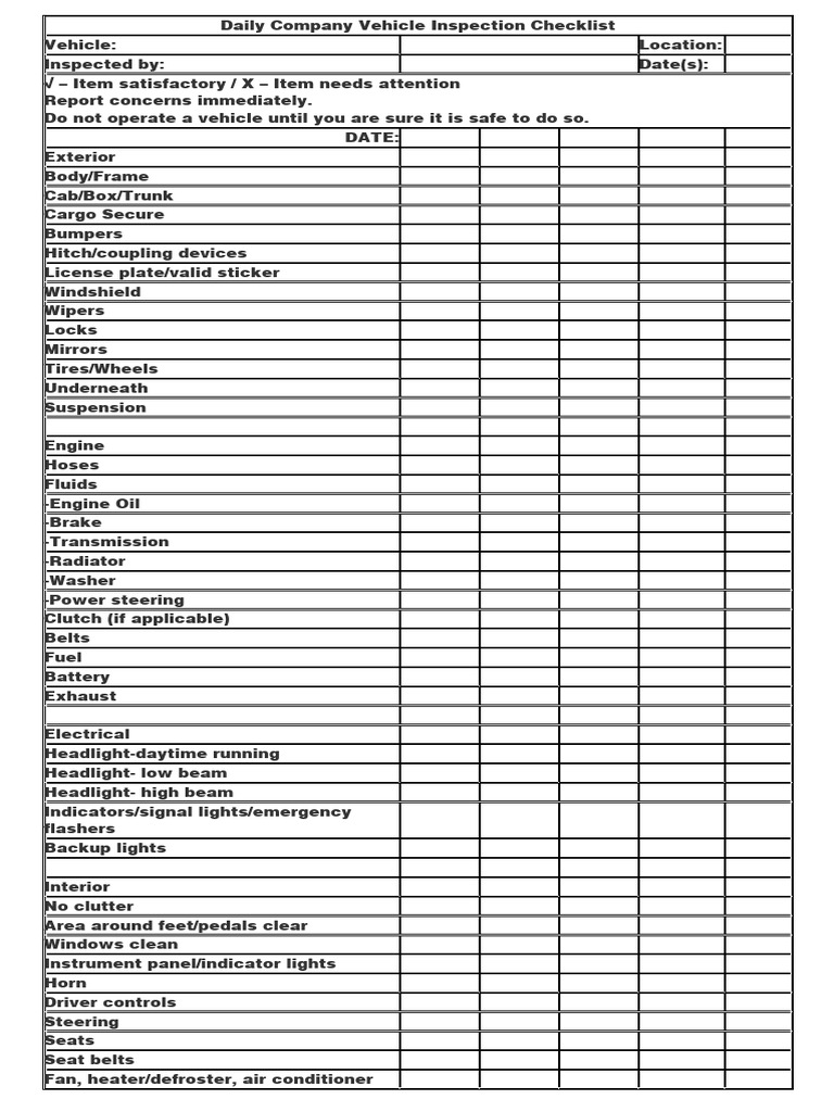 Vehicle Checklist | PDF