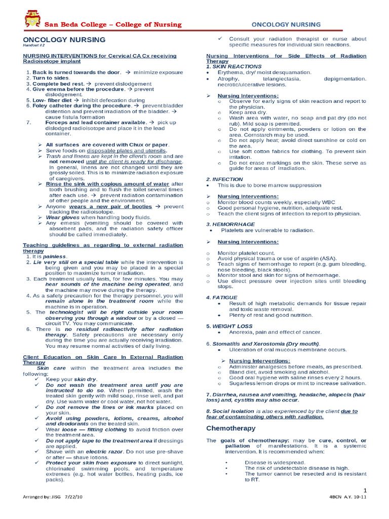 Oncology Notes | PDF